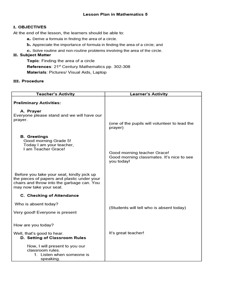 Grade 5 Math Demo | PDF | Area | Circle