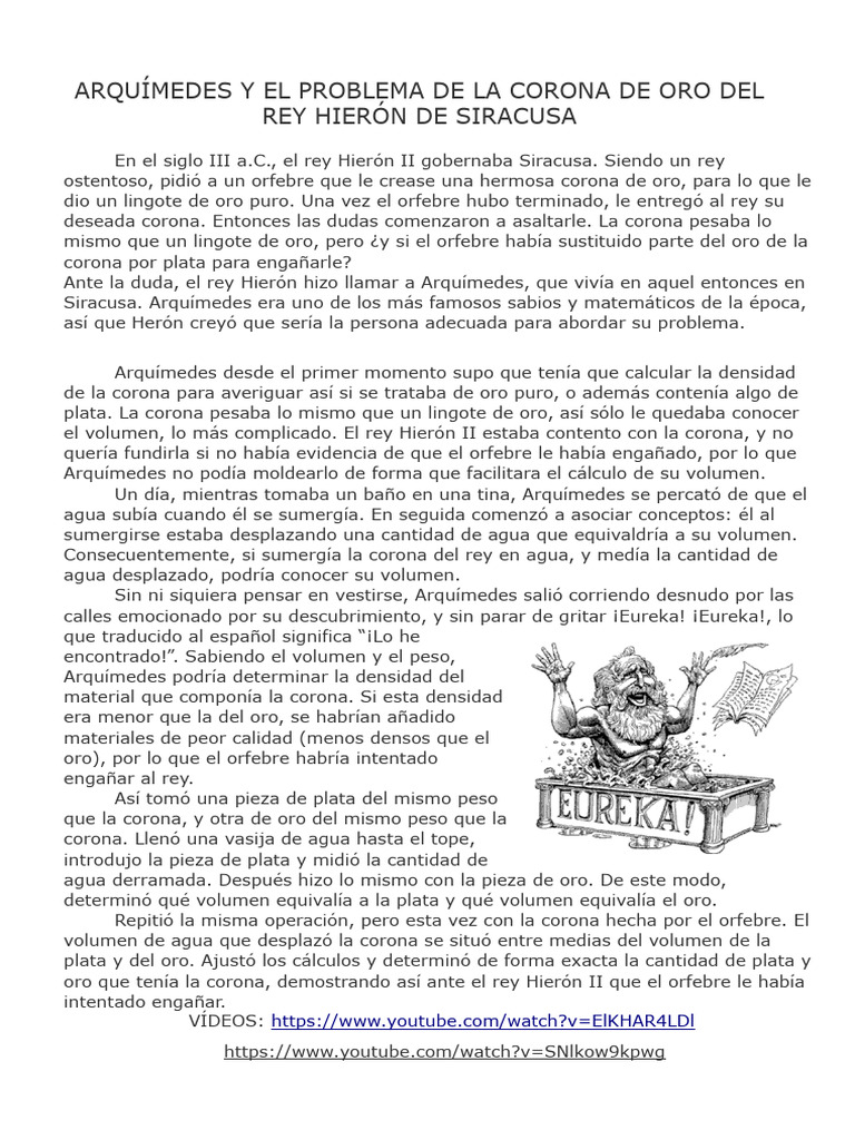 Arquímedes y la corona del rey Hierón | PDF | Densidad