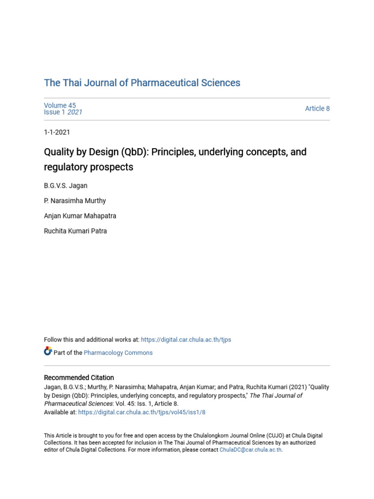 Quality by Design (QBD) - Principles Underlying Concepts and Reg | PDF ...