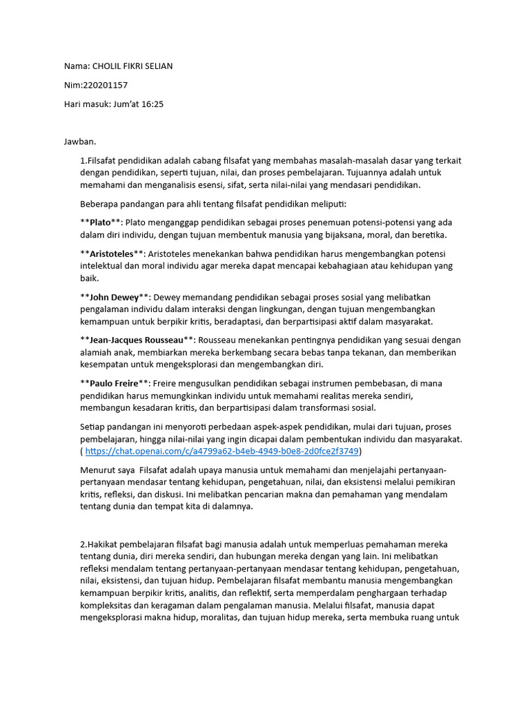 MID TEST MATA KULIAH FILSAFAT PENDIDIKAN | PDF