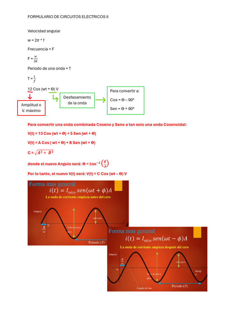 Formulario de Circuitos Electricos Ii | Descargar gratis PDF | Cantidad | Oscilación