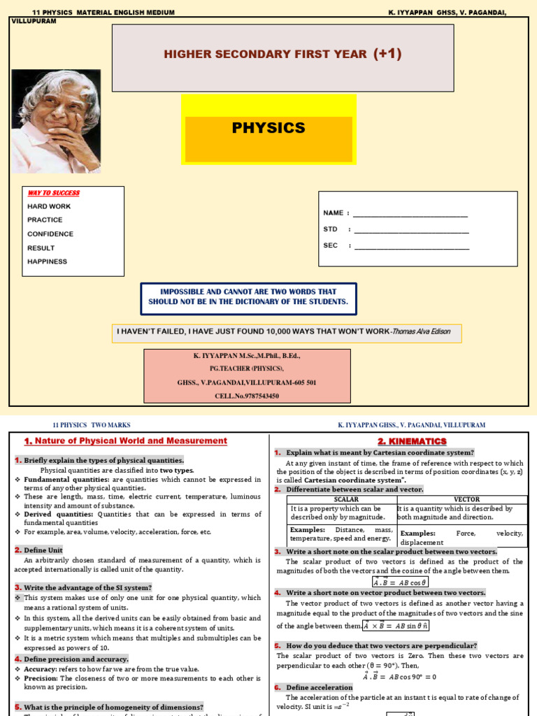 11 Physics Material Em 2023 24 Pdf Velocity Force