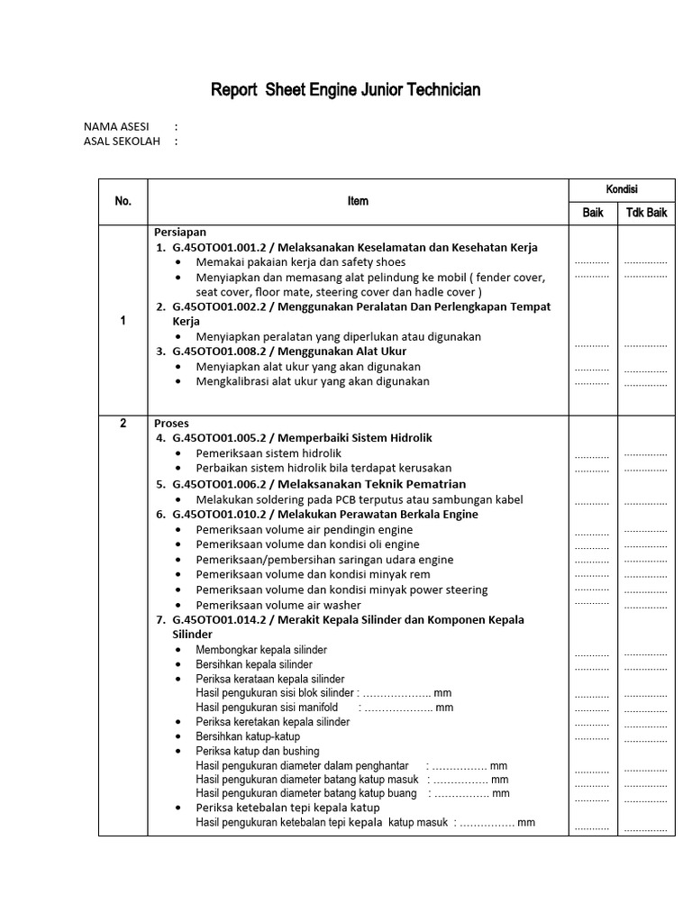 Report Sheet Engine Junior Technician | PDF | Komputer