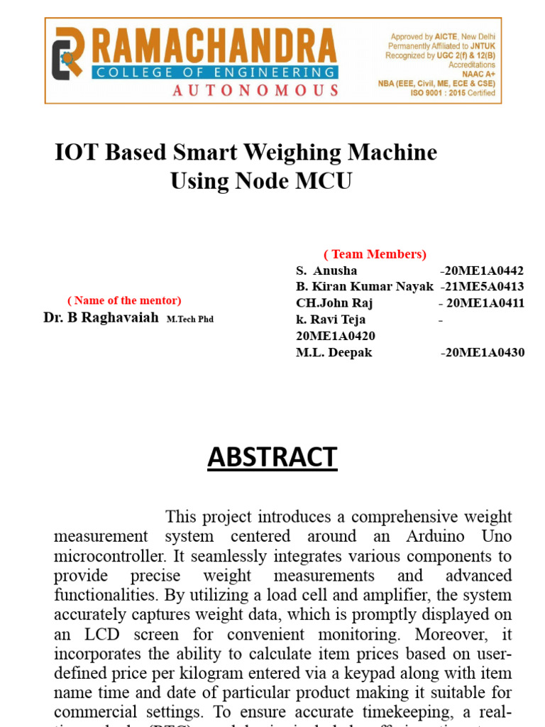 Iot Based Smart Weighing Machine Node Mcu Esp8266 Pdf Arduino Wi Fi
