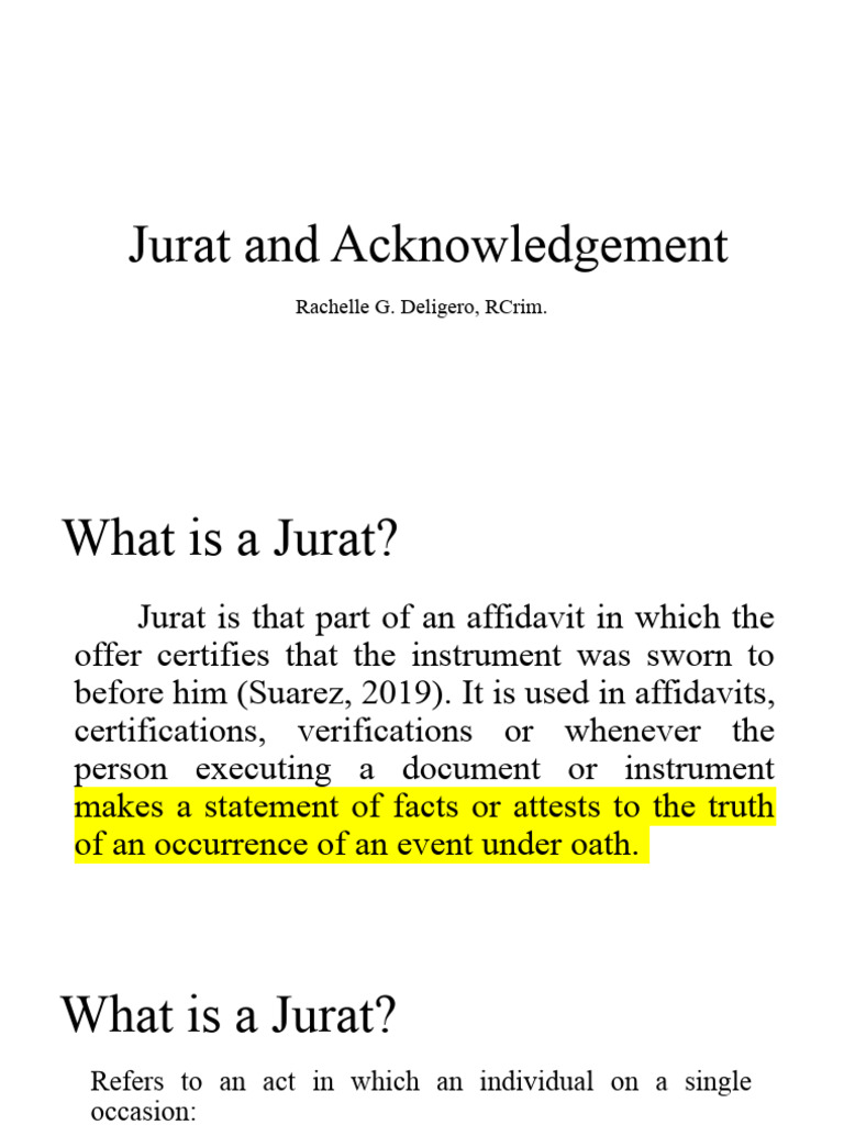 Jurat vs. Acknowledgement Explained | PDF | Notary Public | Affidavit