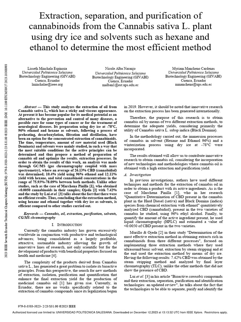 Extraction Separation And Purification Of Cannabinoids From The