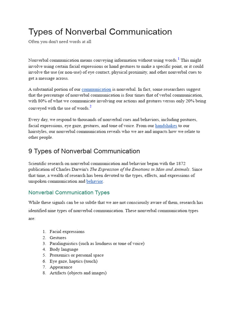 Types of Nonverbal Communication | PDF | Nonverbal Communication | Body ...