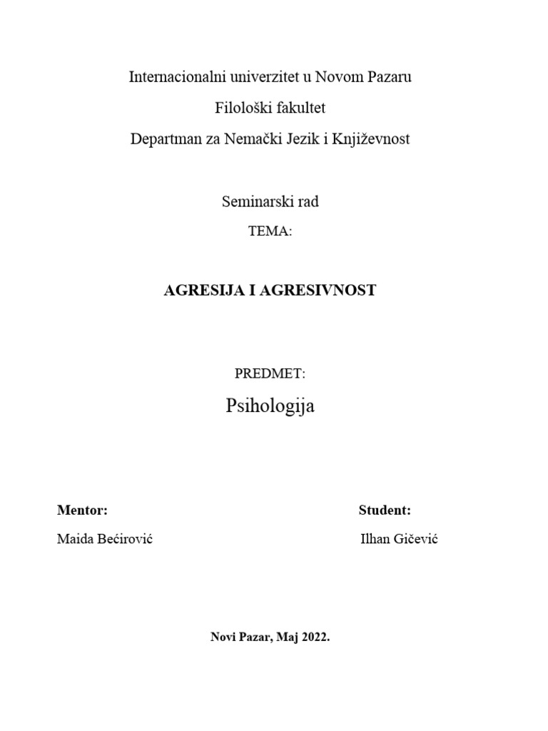 Agresija I Agresivnost | PDF