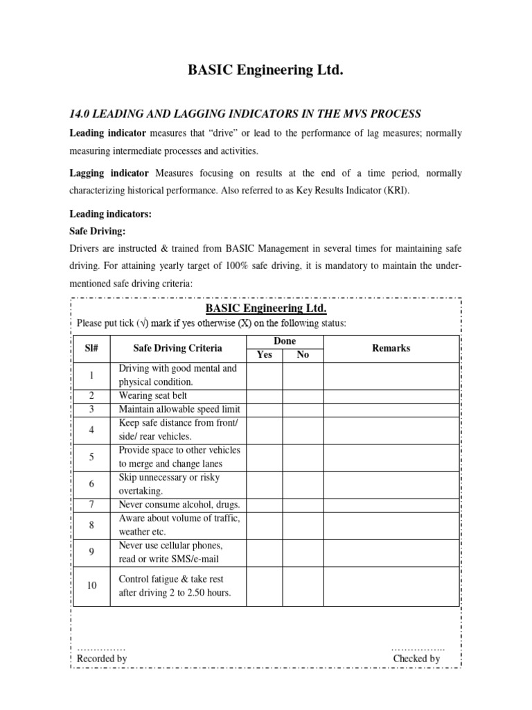 Basic-Leading and Lagging Indicators in The MVS Process | PDF | Traffic Collision | Driving