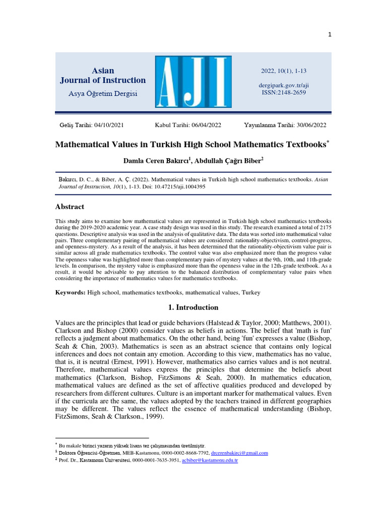 Mathematical Values in Turkish High Scho | PDF | Mathematics | Knowledge