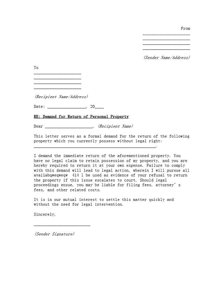 Personal Property Demand Letter | PDF