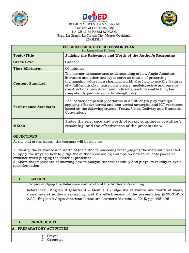 4th Quarter Module 1 DLP Final | PDF | Argument | Evidence