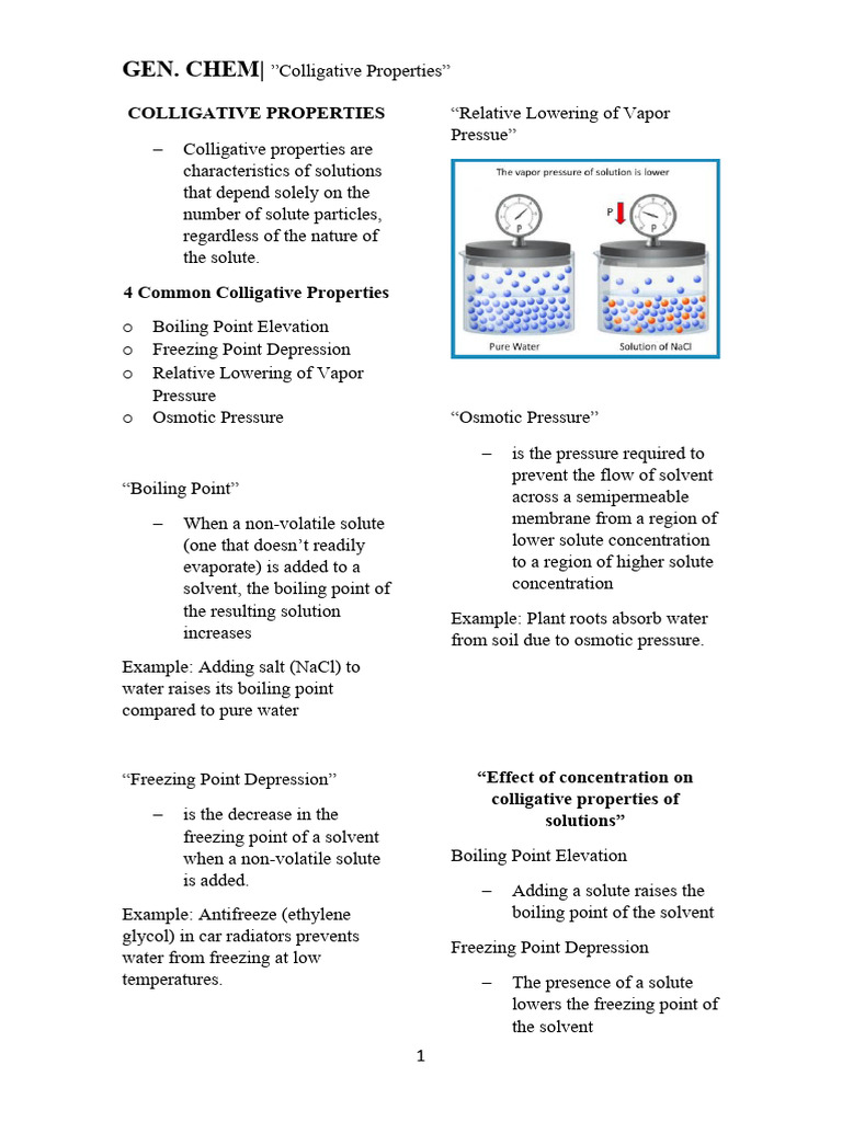 Colligative Properties | PDF | Osmosis | Thermodynamics