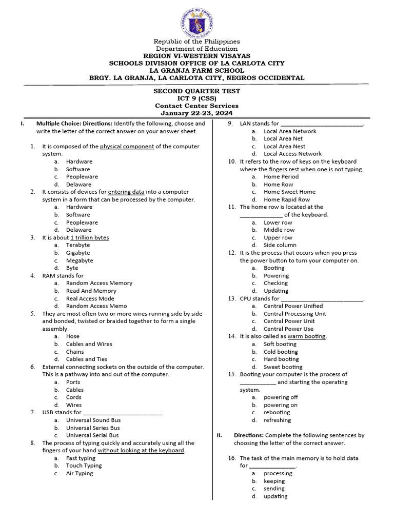 ICT 9 CCS Quarter 3 Exam | PDF | Booting | Computer Data Storage