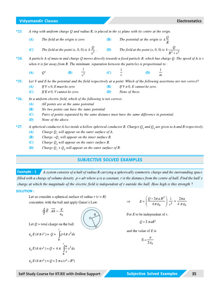 Electrostatics Subjective Solved Examples | PDF