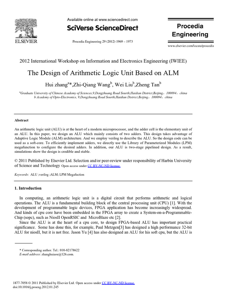 The Design Of Arithmetic Logic Unit Based On Alm Pdf Field Programmable Gate Array Central