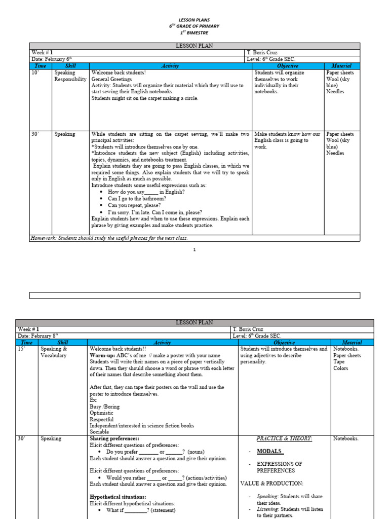 6th Grade English Lesson Plans Week 1 | PDF | Language Mechanics ...