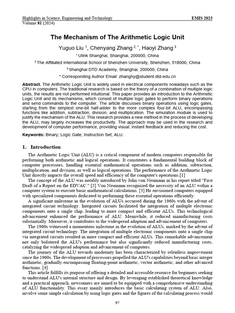 The Mechanism of The Arithmetic Logic Unit | PDF | Computer Science | Digital Electronics