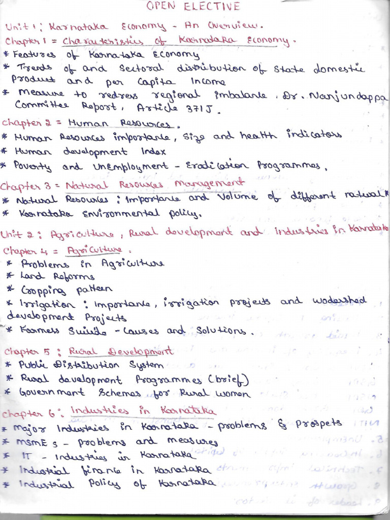 OE-Karnataka Economy Notes 4th Sem English | PDF