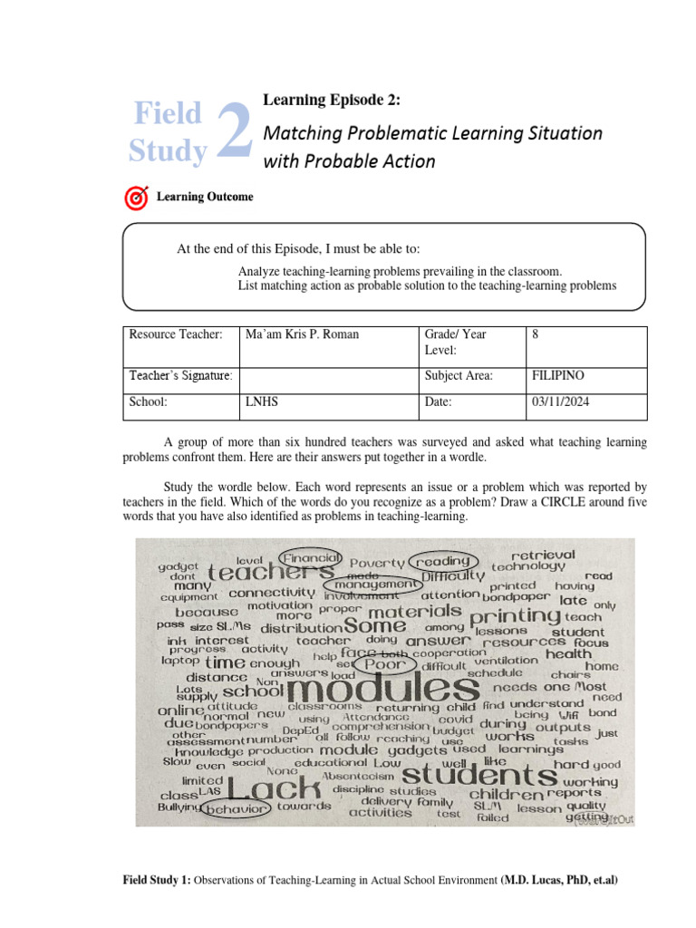 Learning Episode-2 - Field Study 2 | PDF | Teachers | Learning