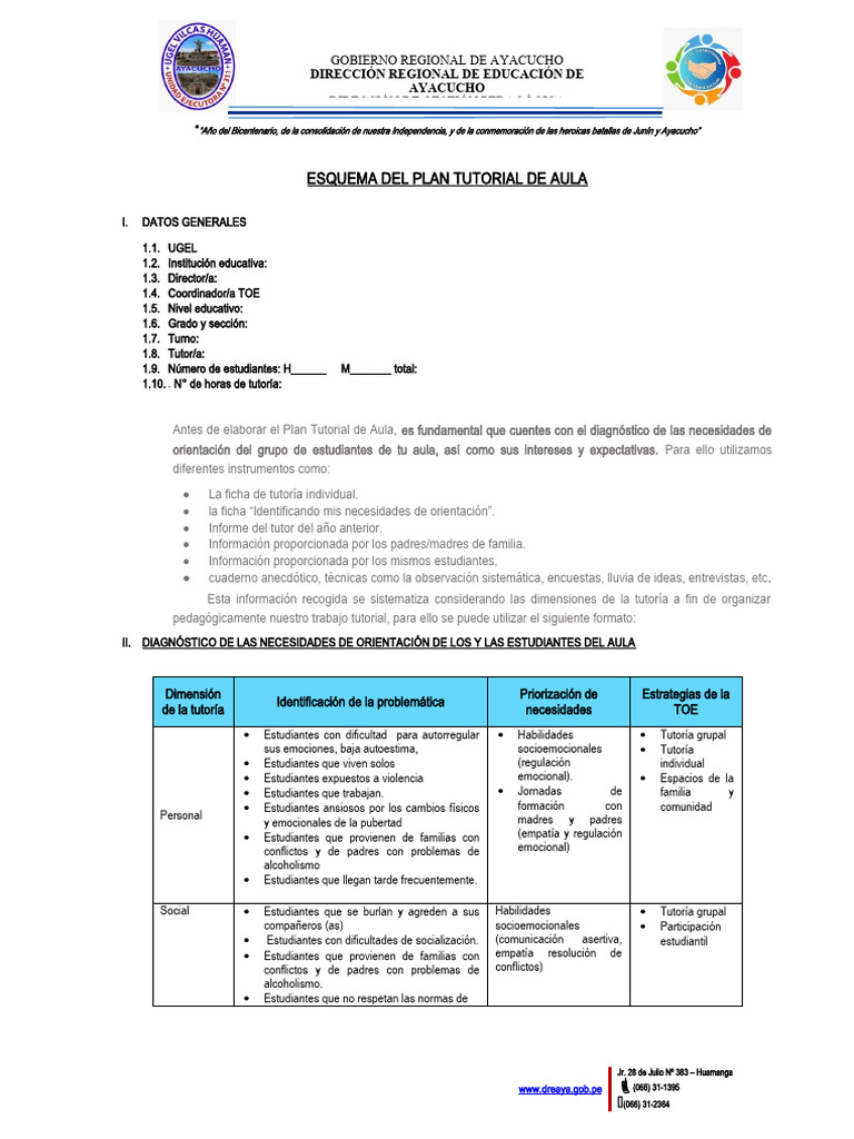 Estructura Del Plan Tutorial de Aula 2024 24032024 - Ejp | PDF | Las emociones | Salón de clases
