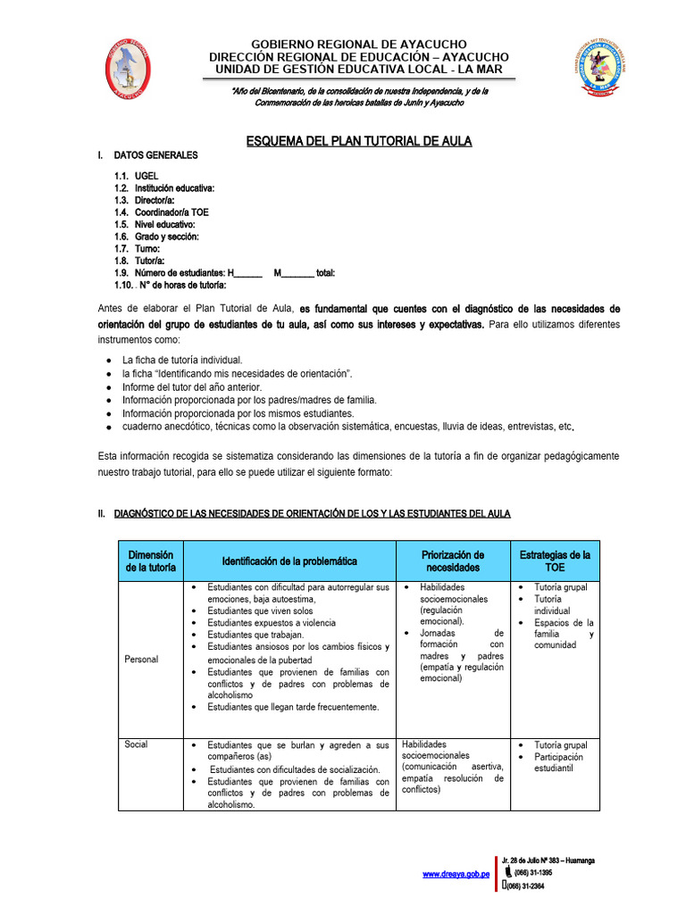 Estructura Del Plan Tutorial de Aula 2024 24032024 | PDF | Las ...