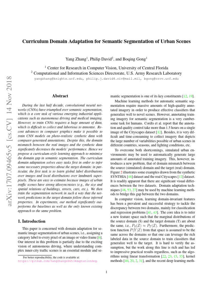 Curriculum Domain Adaptation For Semantic Segmentation of Urban Scenes | Download Free PDF ...