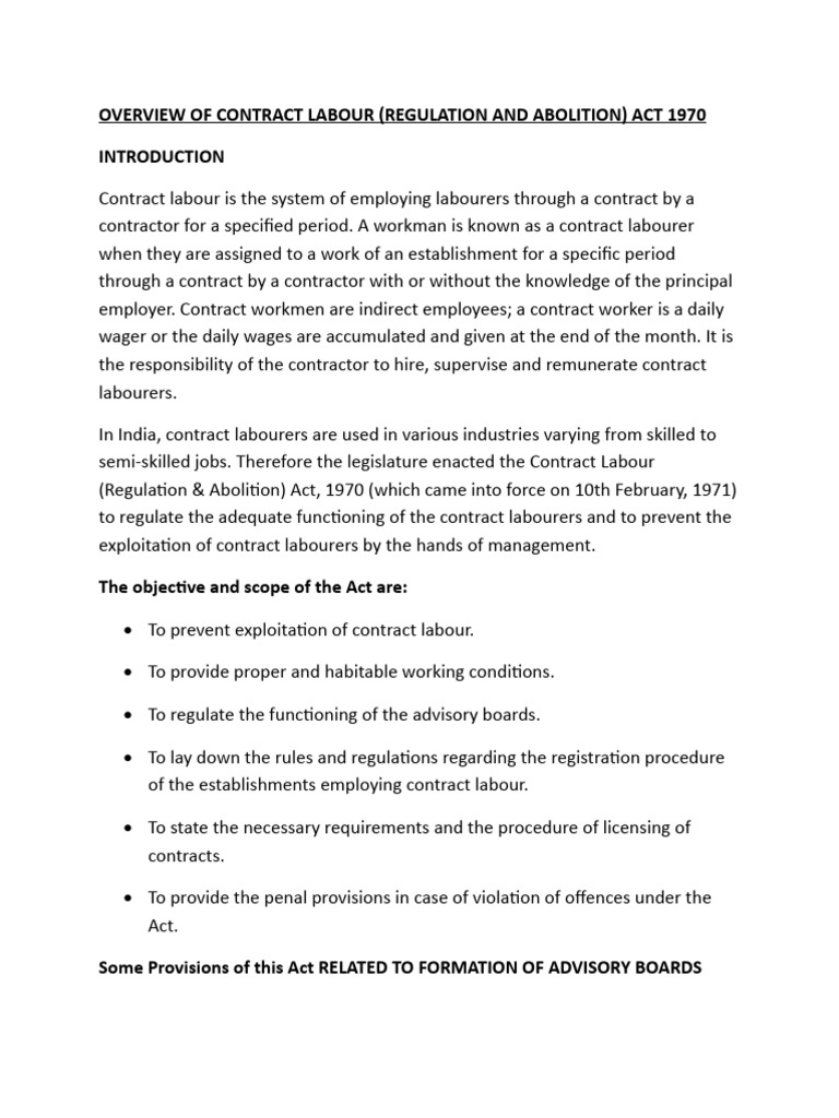 Unit 4 Contract Labour Act 1970 | PDF | Employment | License