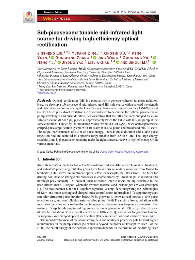 Sub-Picosecond Tunable Mid-Infrared Light Source F | PDF | Laser | Infrared
