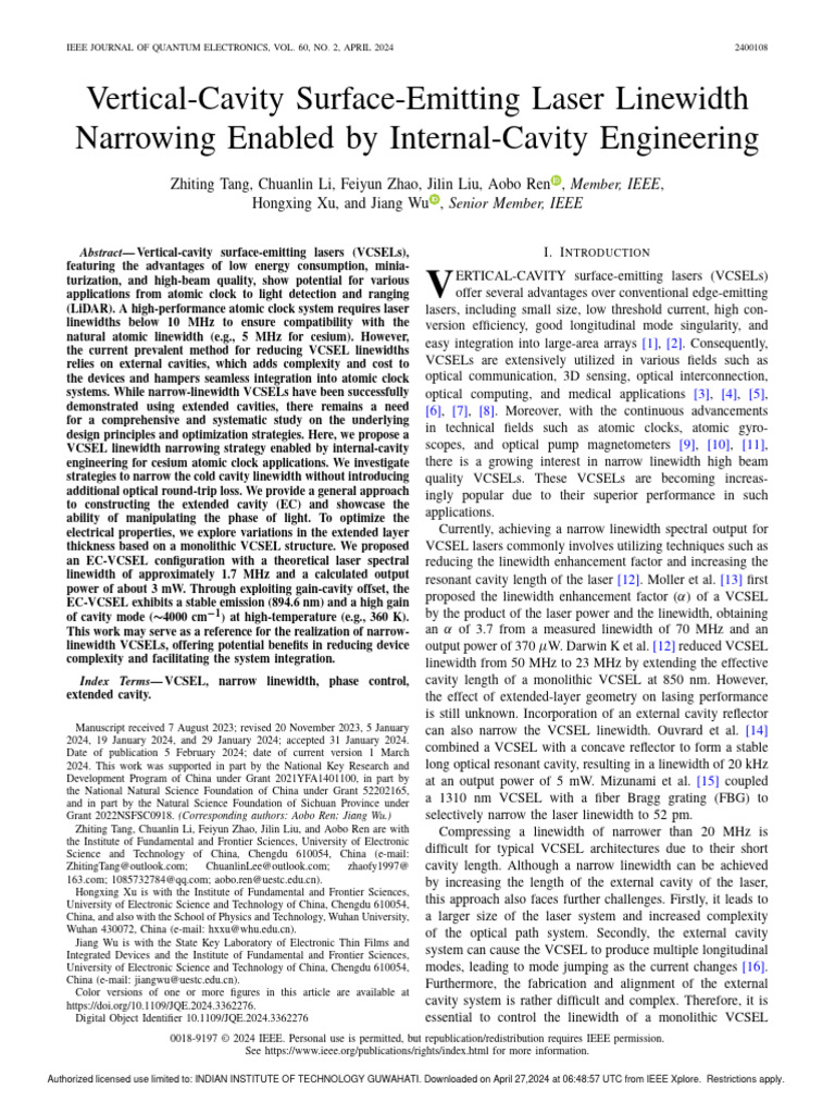 Vertical-Cavity Surface-Emitting Laser Linewidth Narrowing Enabled by ...