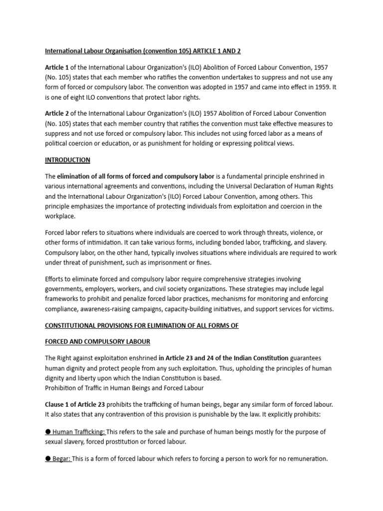 UNIT 4 ELIMINATION OF ALL FORMS OF LABOUR | PDF | International Labour ...