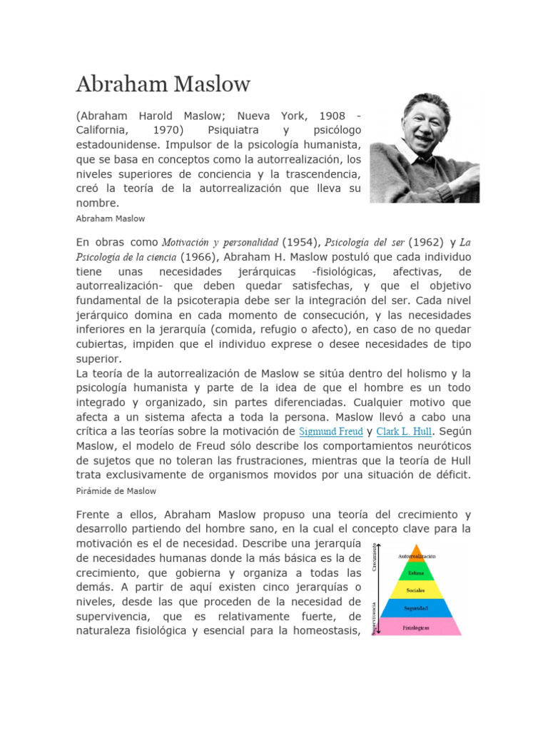 Abraham Maslow | PDF | Conceptos psicologicos | Ciencias del comportamiento