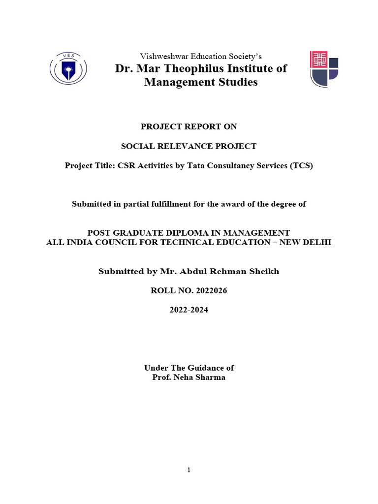 Abdul - 2022026 - CSR Project On TCS | PDF | Corporate Social ...