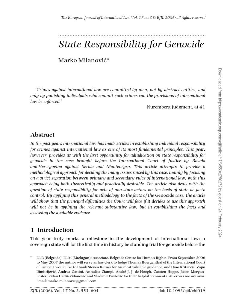 State Responsibility For Genocide EU Journal | Download Free PDF | Genocides | International Law