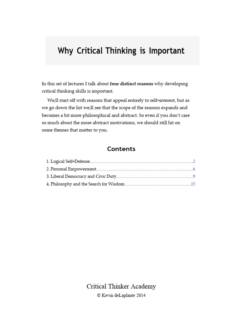 Why Critical Thinking Is Important | PDF | Liberalism | Reason
