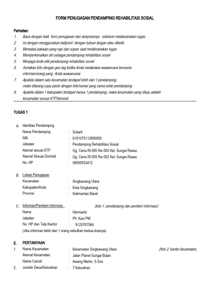 Form Penugasan Pendamping | PDF