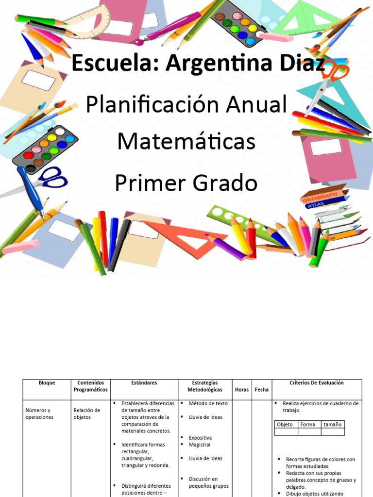 Planes de Clase 1° Grado | PDF | Sustracción