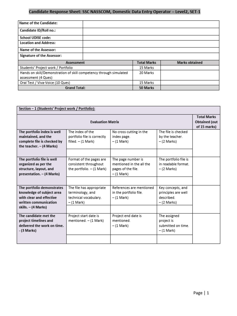 Candidate Response Sheet - Set1 | PDF