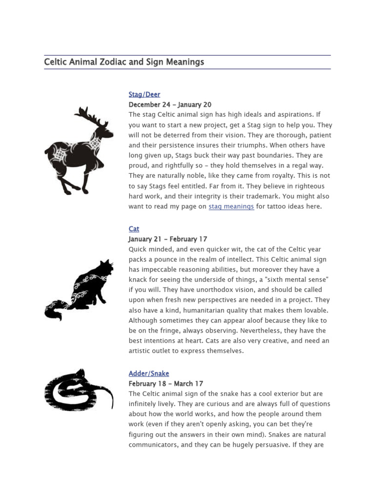 Celtic Animal Zodiac and Sign Meanings | PDF