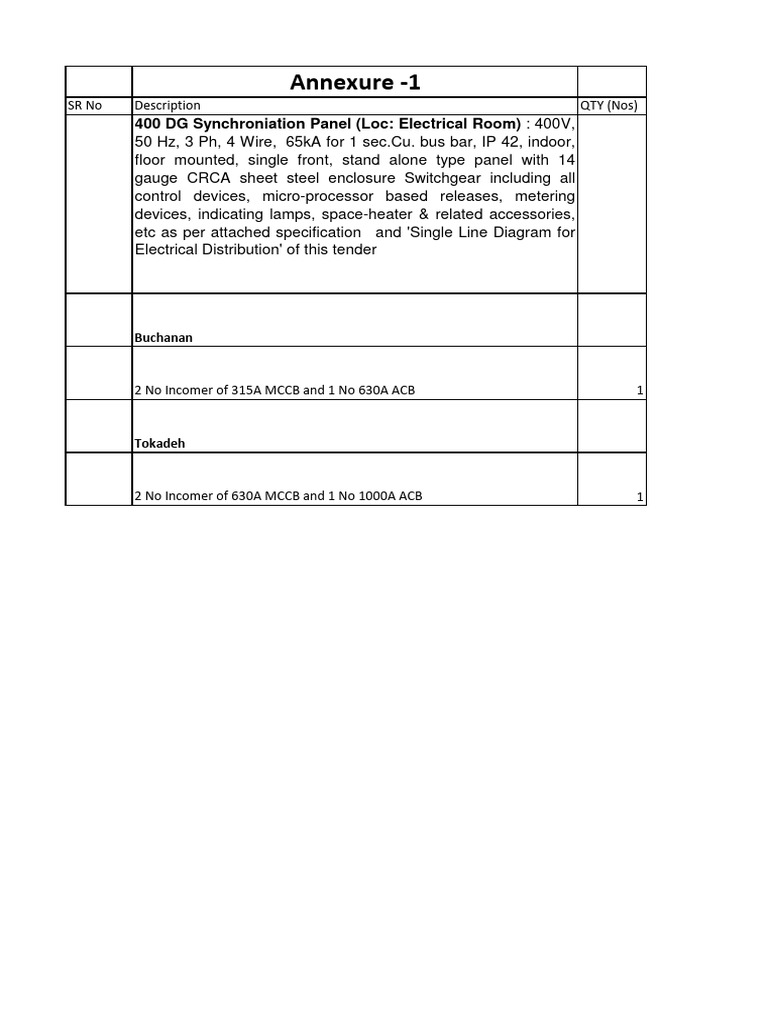 Annexure-1 - DG Synchronization Panel | PDF | Alternating Current ...