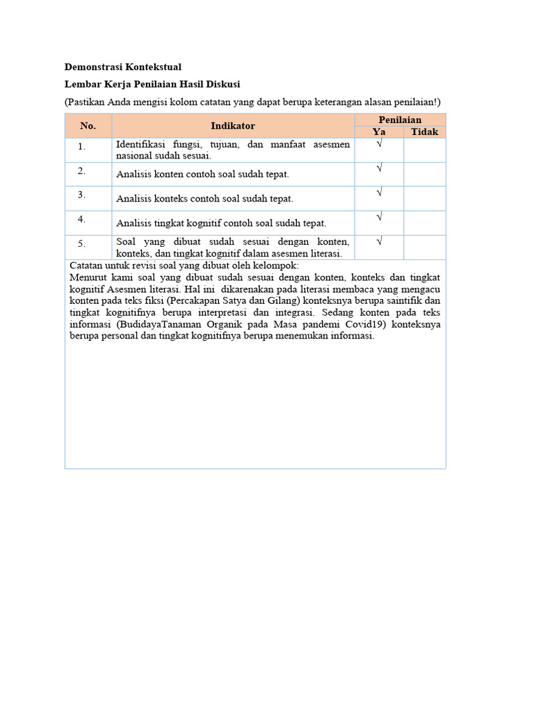 Lembar Kerja Penilaian Hasil Diskusi | PDF | Sains & Matematika