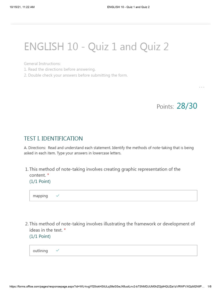 ENGLISH 10 - Quiz 1 and Quiz 2 | PDF | Cognition | Human Communication