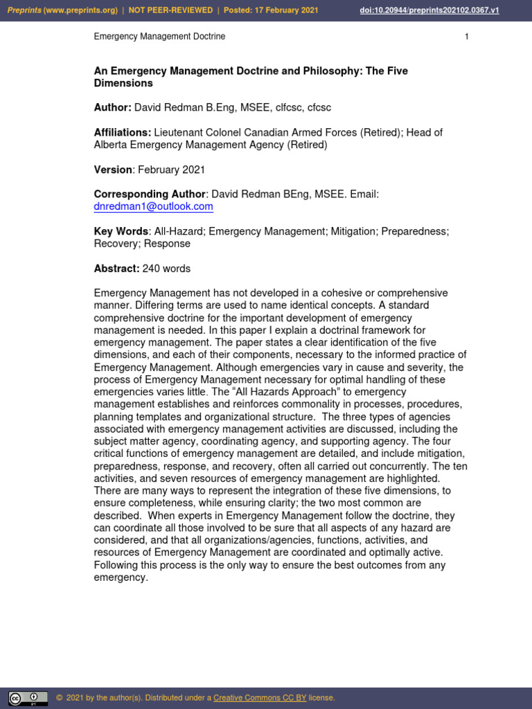 An Emergency Management Doctrine and Philosophy The Five | PDF | Emergency Management | Emergency