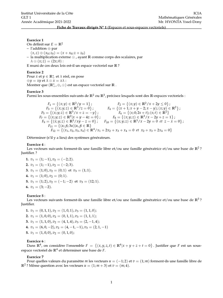 Espaces Vectoriels en Mathématiques | PDF | Base (algèbre linéaire ...