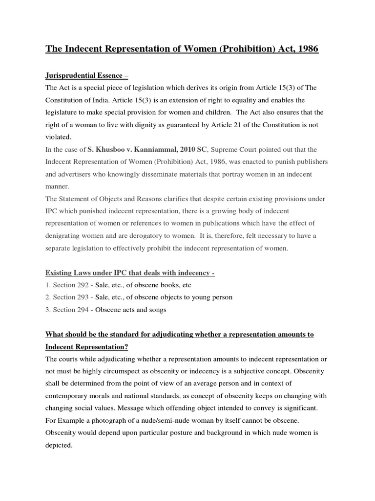 Indecent Representation of Women (Prohibition) Act, 1986 | PDF | Obscenity | Government