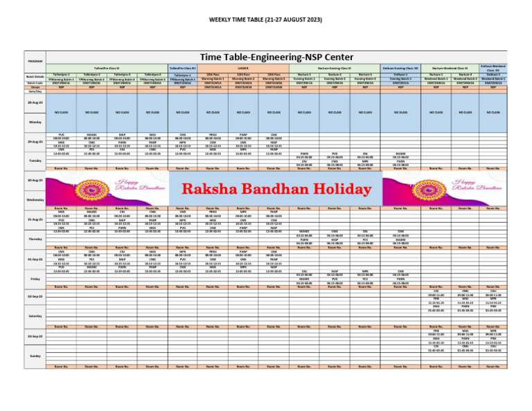 1 NSP Time Table Engineering - 280823 To 030923 | PDF