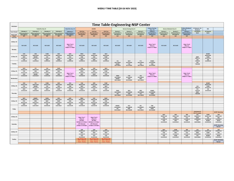 1 NSP Time Table JEE - 201123 To 261123 | PDF