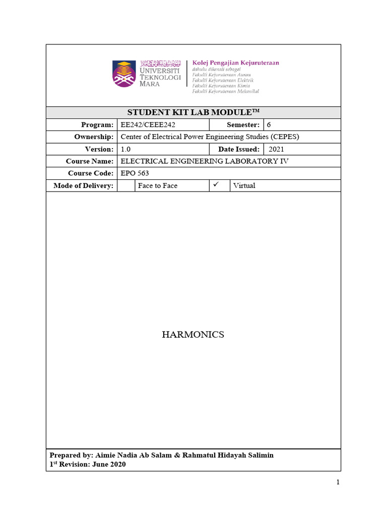 EPO563 (Student Kit) PU2 - Harmonics | PDF | Power Electronics | Rectifier
