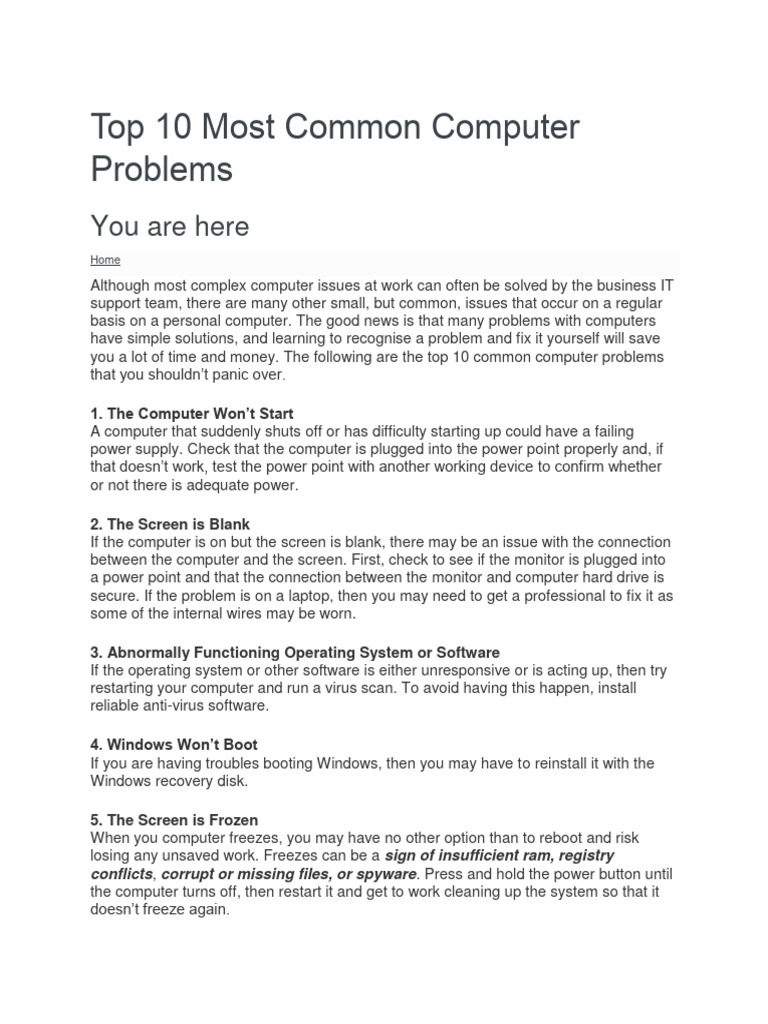 Top 10 Most Common Computer Problems by Dinesh Sir | PDF | Personal ...