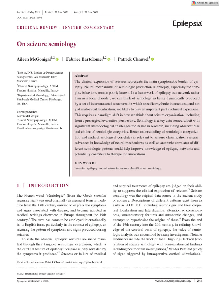 On Seizure Semiology | PDF | Epilepsy | Cerebral Cortex